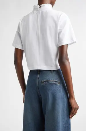 Alaïa Ribbon Collar Crop T-shirt - Blanc