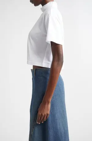 Alaïa Ribbon Collar Crop T-shirt - Blanc