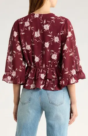 WAYF Floral Blouse With Ruffle Details