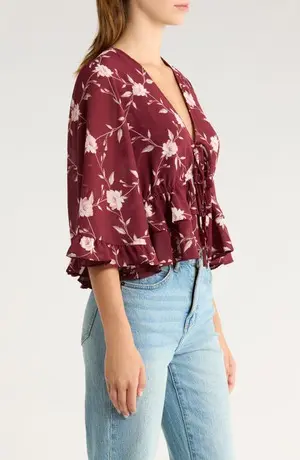 WAYF Floral Blouse With Ruffle Details