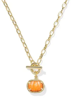 Kendra Scott Pumpkin Pendant Toggle Necklace - Gold Orange Mother Of Pearl