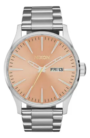 Nixon Sentry Bracelet Watch - Silver/coral