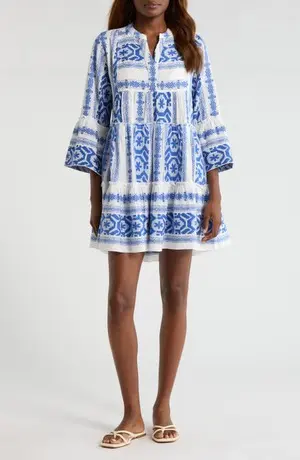 Elan Embroidered Cover-up Dress - Natural Blue