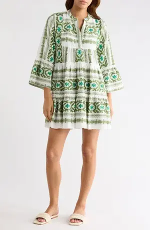 Elan Embroidered Cover-up Dress - White Green