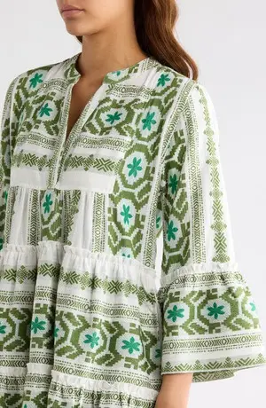 Elan Embroidered Cover-up Dress - White Green
