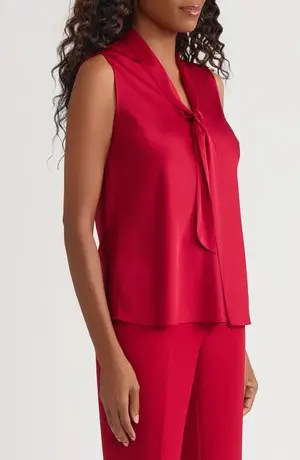 KASPER Bow Detail Sleeveless Top - Fire Red