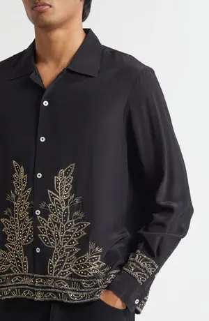 BODE Beaded Epoque Silk Button-up Shirt