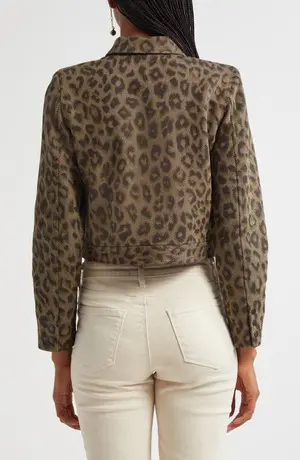 L'Agence Marla Leopard Print Cropped Jacket