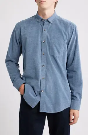 Johnston & Murphy Textured Corduroy Button-down Shirt - Blue