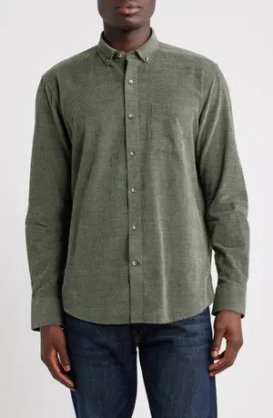 Johnston & Murphy Textured Cotton Button-down Shirt - Olive
