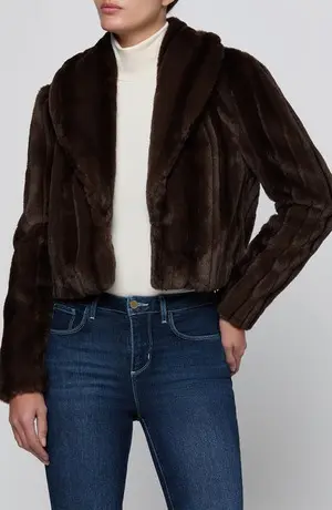 L'Agence Davy Crop Faux Fur Jacket - Dark Java Striped Fur
