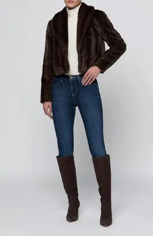L'Agence Davy Crop Faux Fur Jacket - Dark Java Striped Fur