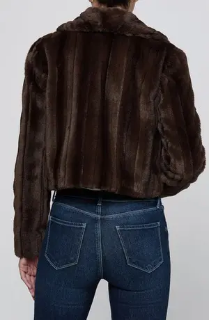 L'Agence Davy Crop Faux Fur Jacket - Dark Java Striped Fur