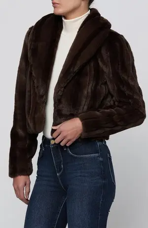 L'Agence Davy Crop Faux Fur Jacket - Dark Java Striped Fur