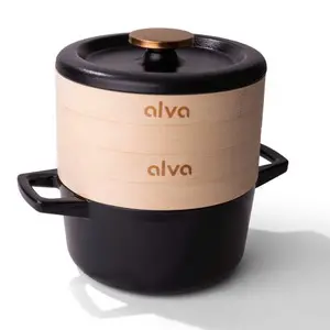 ALVA Nori 2.5 Qt Enameled Cast Iron Cocotte Dutch Oven & Steamer Set - Black