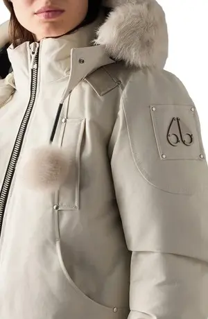 Moose Knuckles Debbie Genuine Shearling Trim Hooded Down Bomber Jacket - Alabaster/alabaster