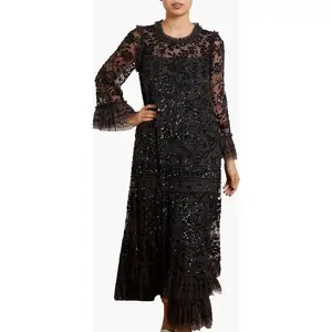 NEEDLE & THREAD Celia Long Sleeve Ankle Gown - Graphite
