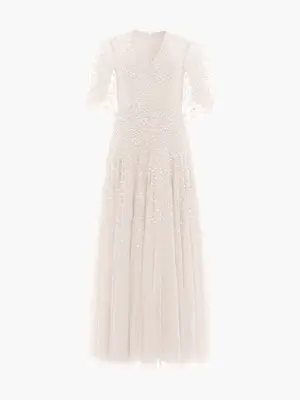 NEEDLE & THREAD Sequin Cape Ankle Gown - Cream