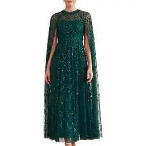 NEEDLE & THREAD Embellished Heart Lattice Cape Gown - Pine