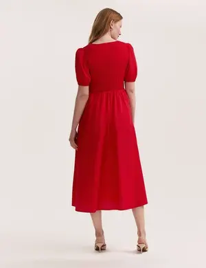 FINERY LONDON Jamilla Short Sleeve Cotton Midi Dress - Red