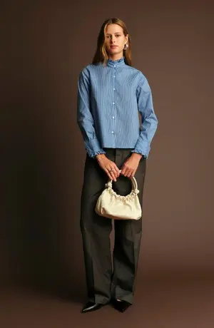 Deluc Oscar Ruffle Trim Striped Shirt - Light Blue