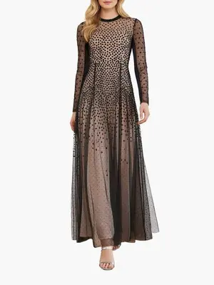 NEEDLE & THREAD Sequin Cascade Round Neck Gown - Graphite/opal