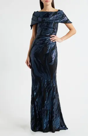 Vince Camuto Sequin Wave Off-the-shoulder Gown