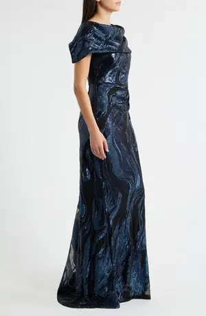 Vince Camuto Sequin Wave Off-the-shoulder Gown