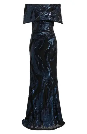 Vince Camuto Sequin Wave Off-the-shoulder Gown