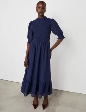 FINERY LONDON Amelia Chiffon Midi Dress - Navy