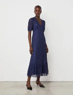 FINERY LONDON Lace Midi Dress - Navy