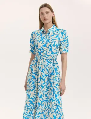 FINERY LONDON Liana Floral Tiered Midi Shirt Dress