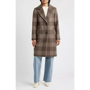 Vince Camuto Wool Blend Coat - Taupe Glen Plaid