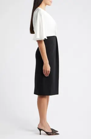 Eliza J Flutter Sleeve Colorblock Midi Dress