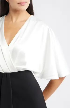 Eliza J Flutter Sleeve Colorblock Midi Dress