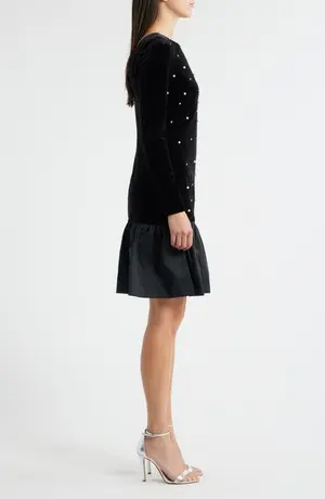 Eliza J Embellished Long Sleeve Ruffle Hem Cocktail Dress