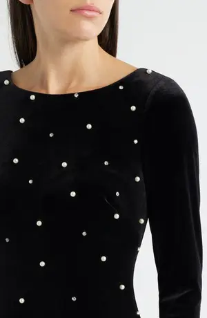 Eliza J Embellished Long Sleeve Ruffle Hem Cocktail Dress