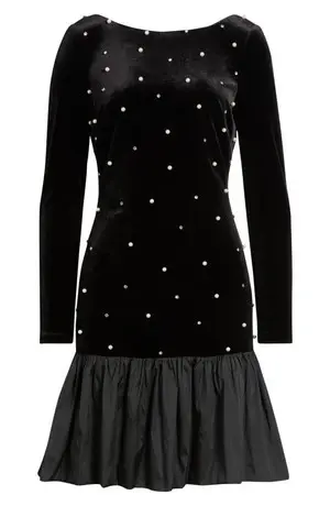 Eliza J Embellished Long Sleeve Ruffle Hem Cocktail Dress