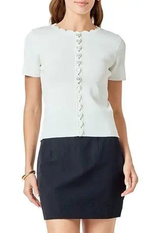Endless Rose Scallop Accent Button-front Knit Top - Ivory