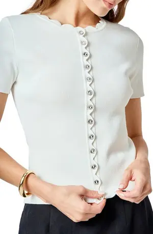 Endless Rose Scallop Accent Button-front Knit Top - Ivory