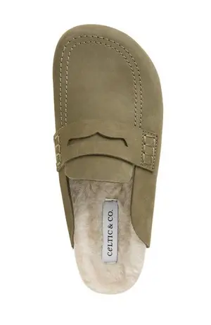 CELTIC & CO. Sheep Lined Penny Loafer Clog - Khaki