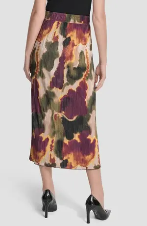 Dkny Printed Plissé Midi Skirt