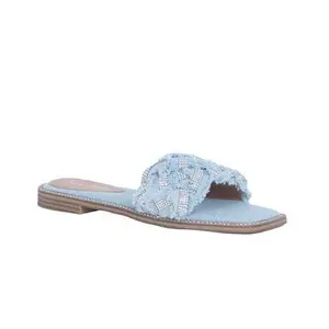 LAUREN LORRAINE Nina Denim Rhinestone Slides - Blue