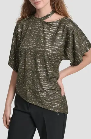 Dkny Foil Print Cutout Top