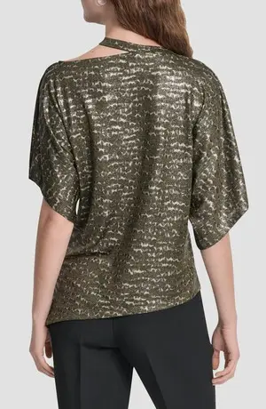 Dkny Foil Print Cutout Top