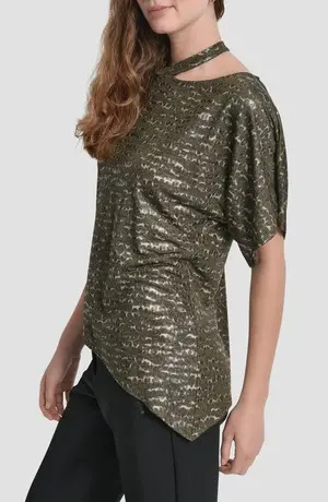 Dkny Foil Print Cutout Top