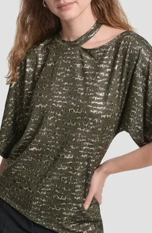 Dkny Foil Print Cutout Top