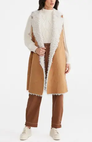 TALISMAN THE LABEL Wanderer Faux Suede Vest With Faux Fur Lining