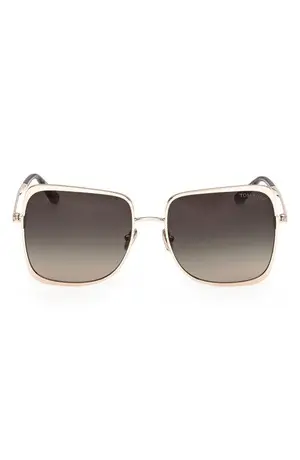TOM FORD Tara 57mm Gradient Square Sunglasses - Shiny Rose Gold/smoke Lens