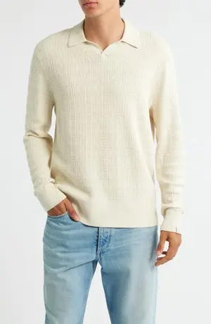 Rag & Bone Harvey Johnny Collar Relaxed Polo - Ivory